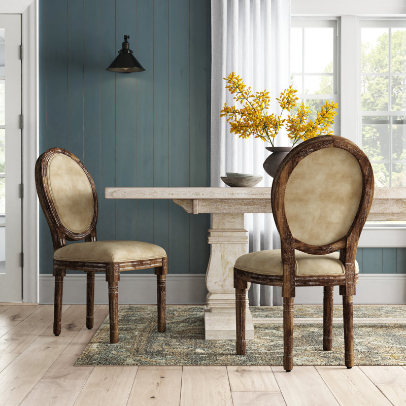 Wittig Upholstered Side Chair French Dining Chairs Vintage Farmhouse kitchen chairs with Round Back